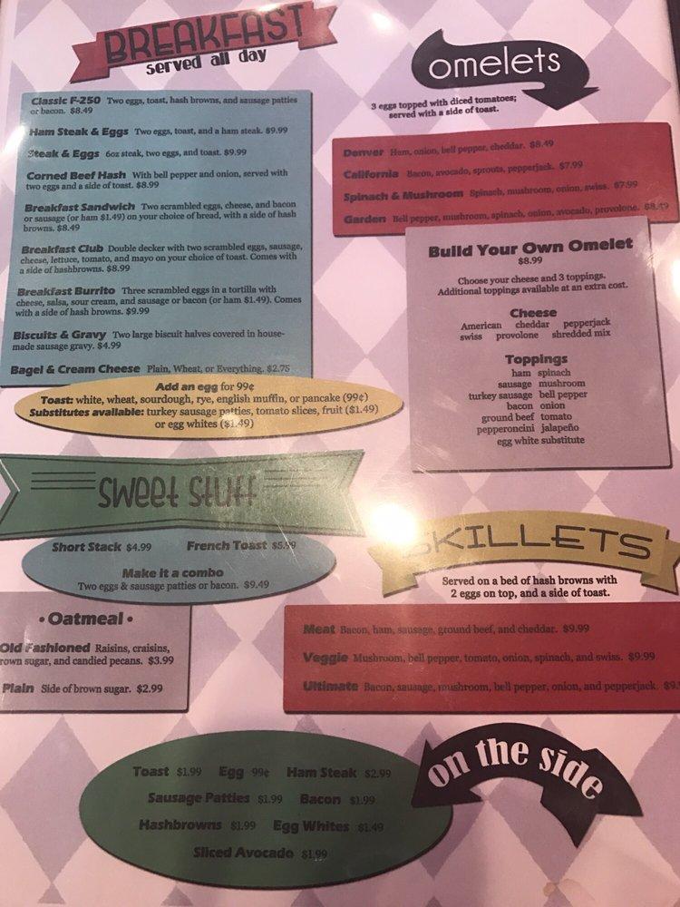 Menu at Mustang Sally's Diner cafe, Henderson