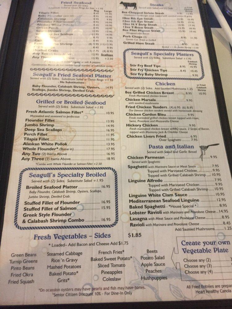 Menu at Seagull's Grill steakhouse, Lancaster