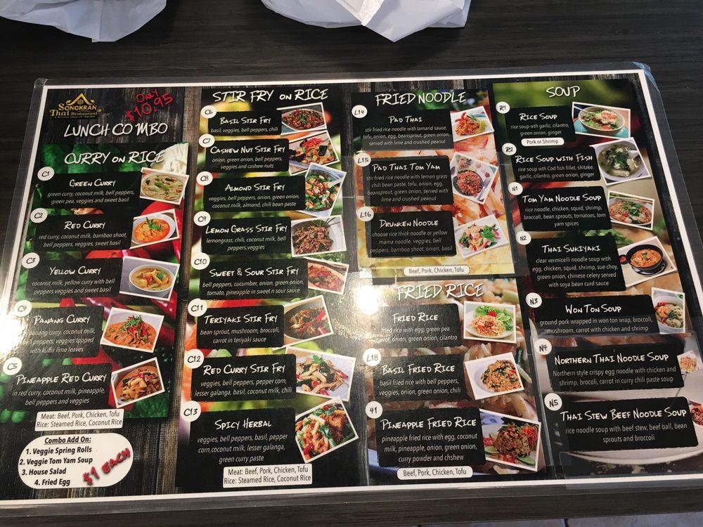 Menu at Songkran Thai Restaurant, St. Albert