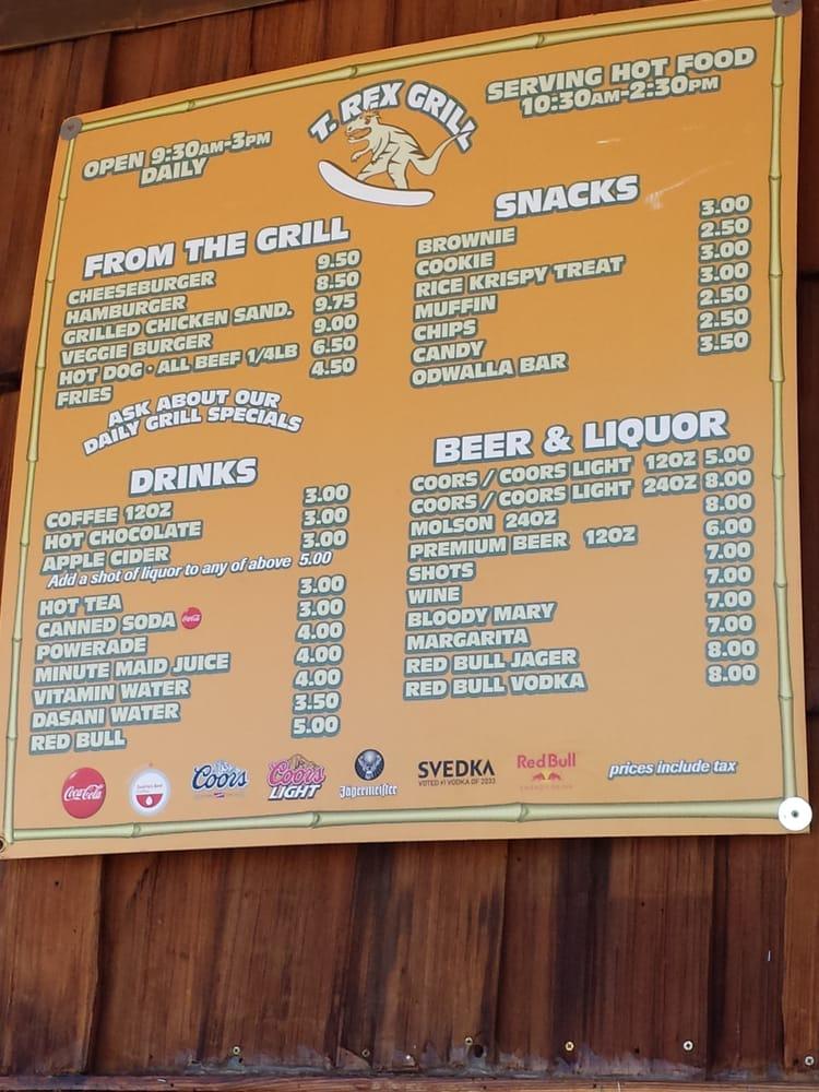 Menu at T. Rex Grill pub & bar, Copper Mountain, 182 Ski Area Access