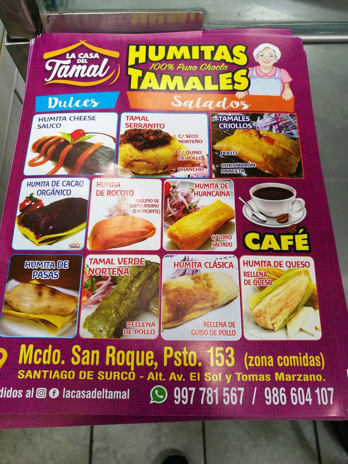 Menu at Tamales y Humitas Saladas y Dulces restaurant, La Molina