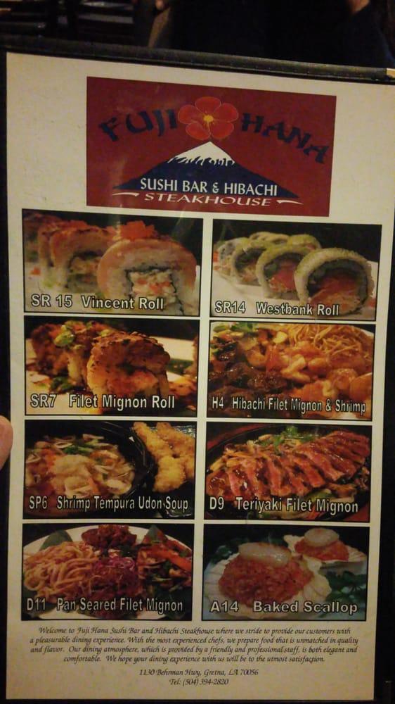 Menu at Fuji Hana Sushi Bar and Hibachi Steakhouse, Gretna