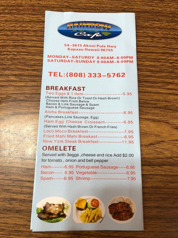 Menu at Kohala Rainbow Cafe, Kapaau