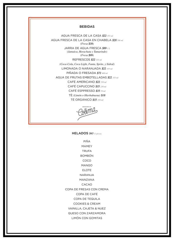 Menu at Las Brasas BBQ, Colima