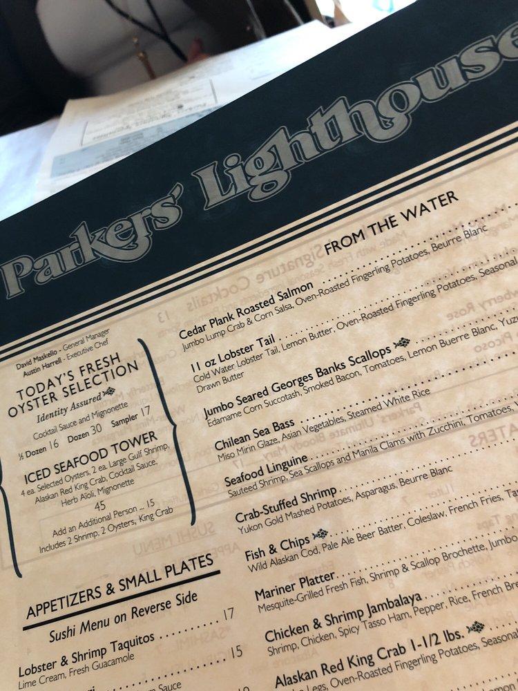 Menu at Parkers' Lighthouse pub & bar, Long Beach