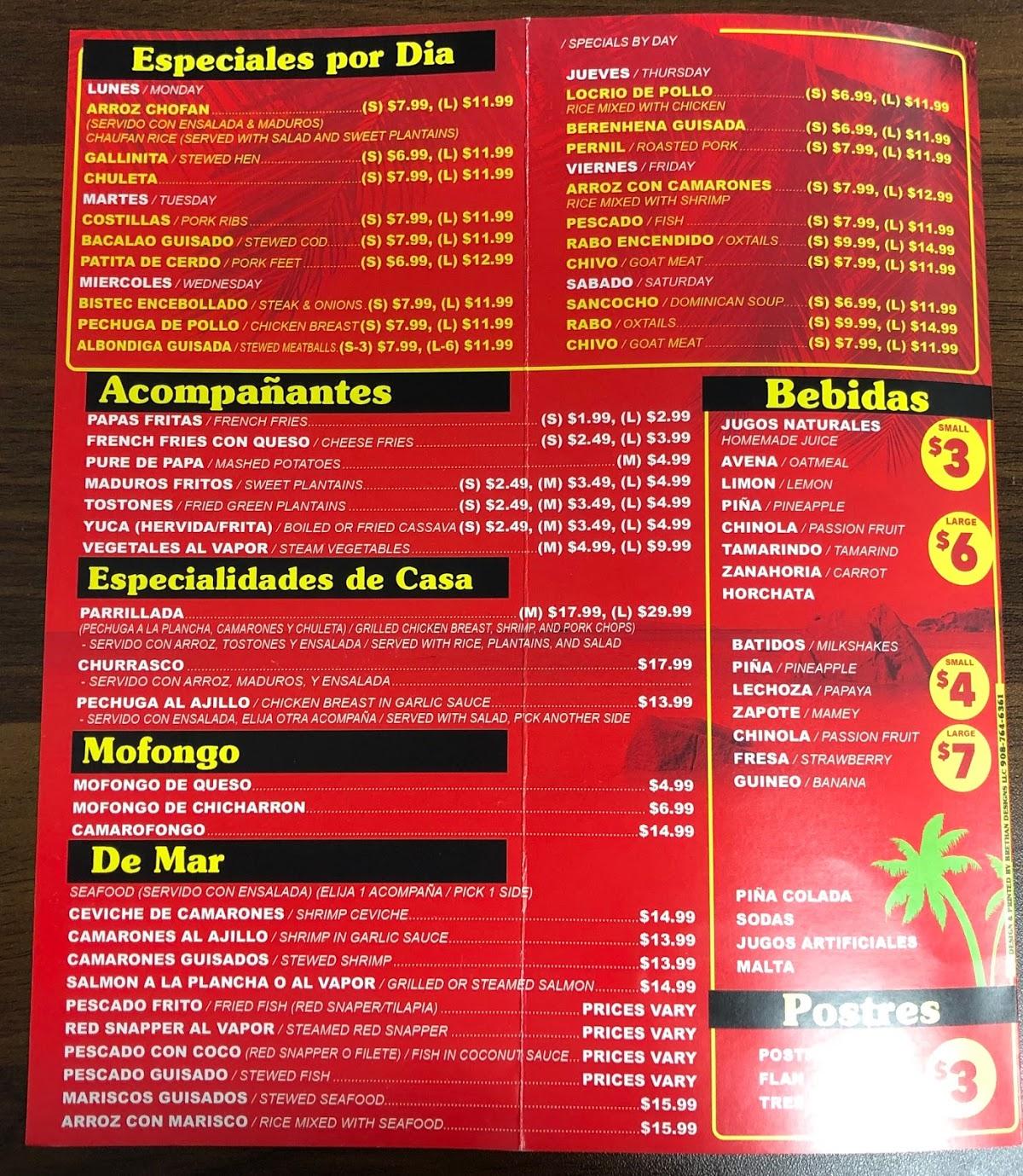 Menu at SABOR DOMINICANO restaurant, Jamesburg