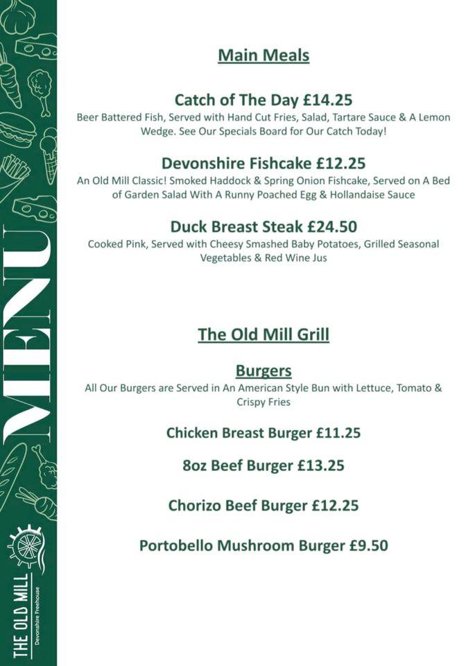 Menu at The Old Mill Pub, Woolacombe