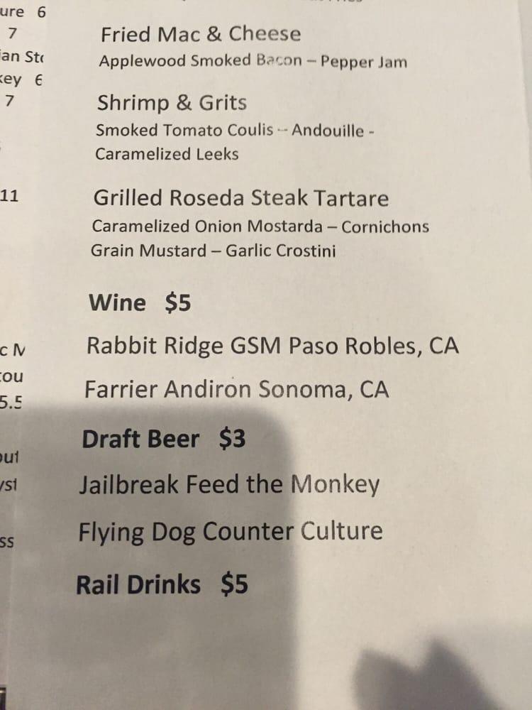 Menu at Barrel & Crow, Bethesda
