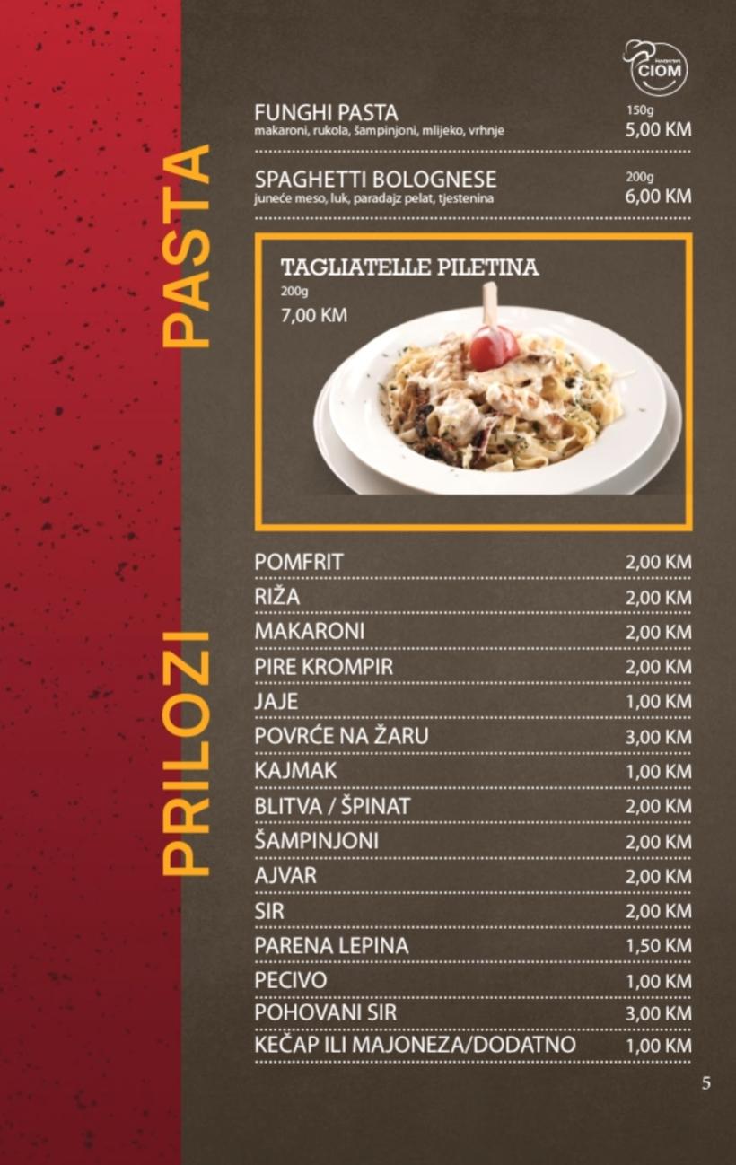 Menu at CIOM Restoran restaurant, Matuzići