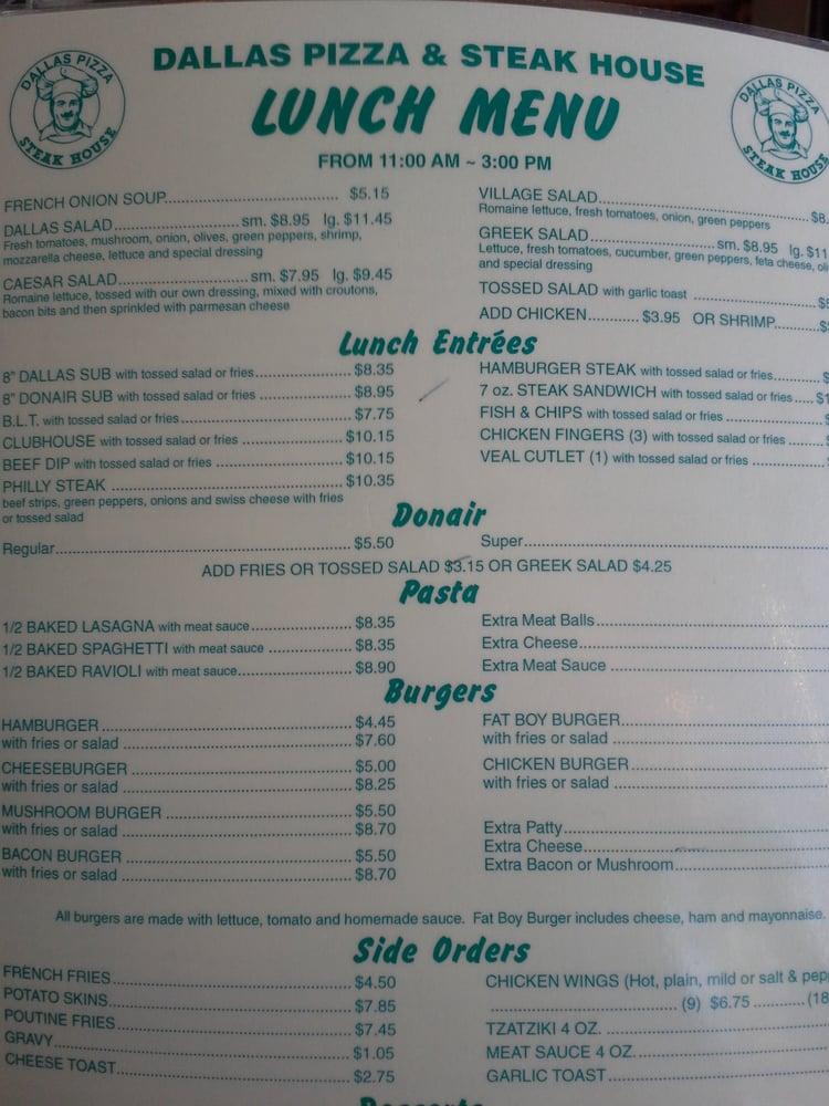 Menu at Dallas Pizza & Steak House steakhouse, Edmonton