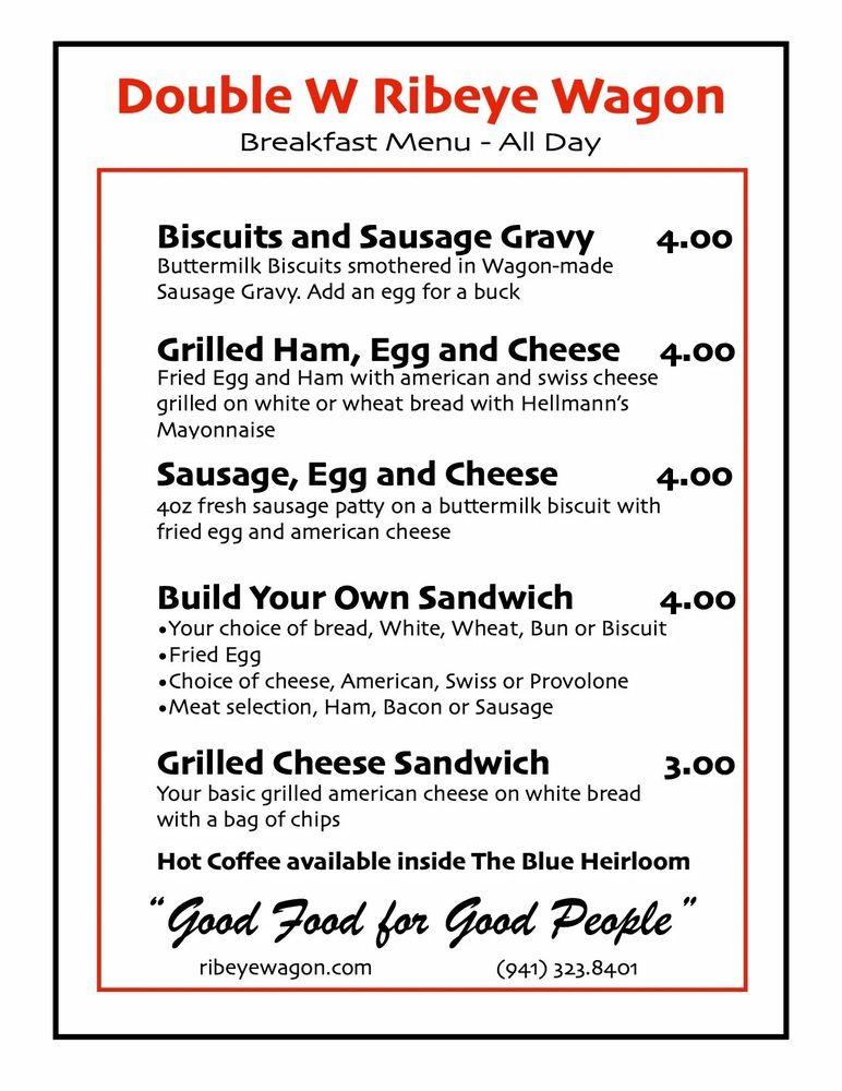 Menu at Double W Ribeye Wagon restaurant, Sarasota