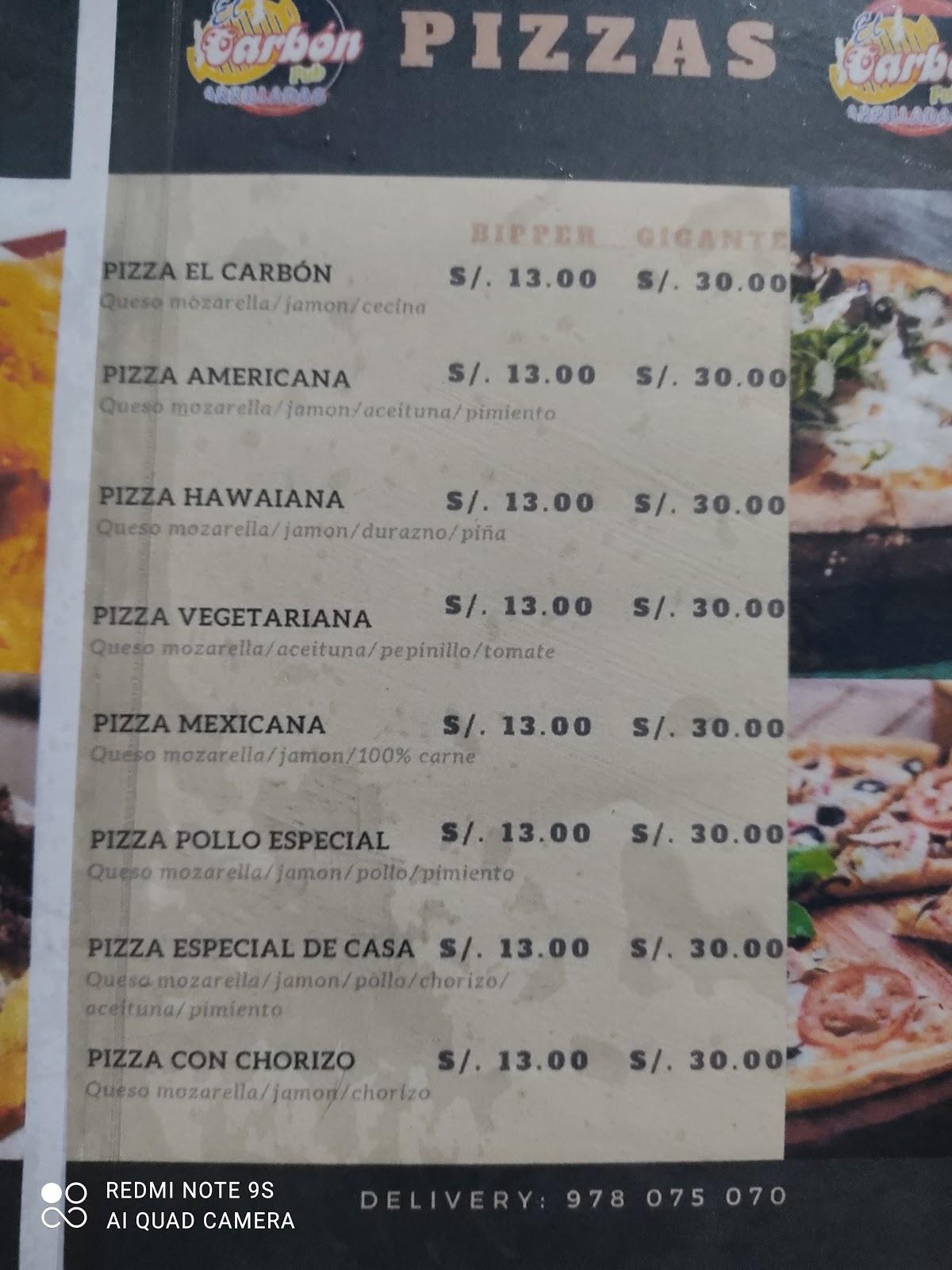 Menu at El Carbón restaurant, Chachapoyas