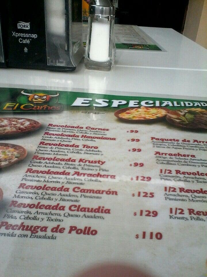 Menu at El Carnes restaurant, Aguascalientes, Blvd Luis Donaldo Colosio