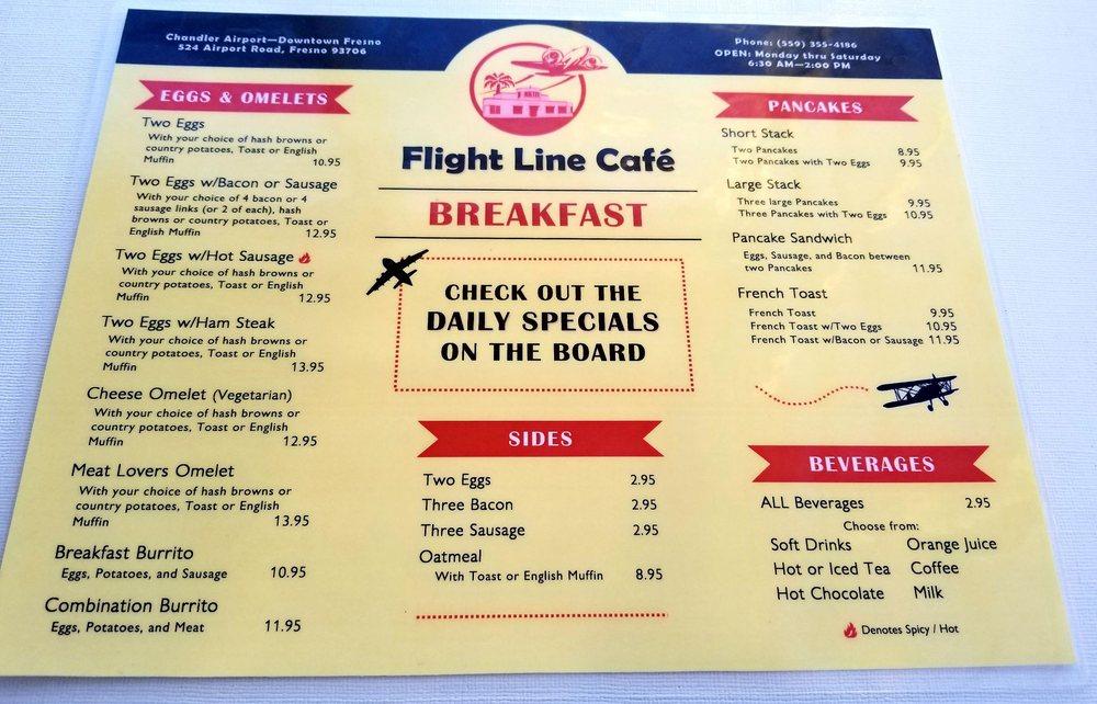Menu at Flight Line Café cafe, Fresno