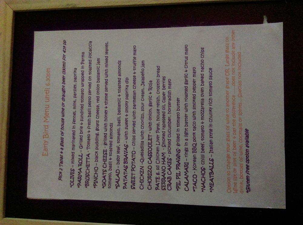 Menu at Las Radas Tapas and Wine Bar, Naas