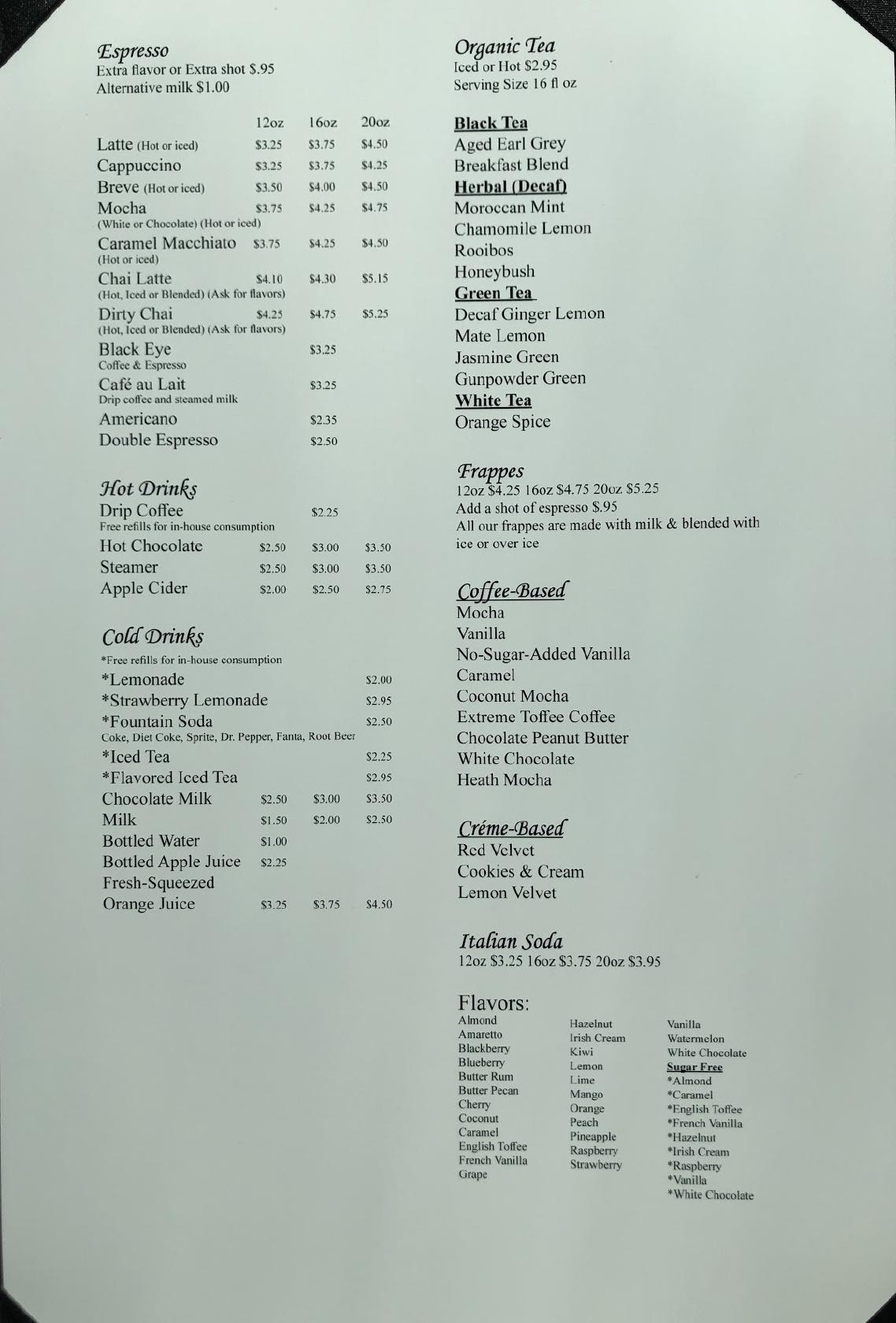Menu at Midtown Cafe, Sheridan