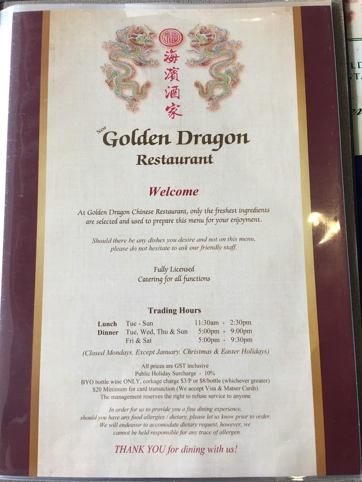 Menu at New Golden Dragon Chinese Restaurant, Batemans Bay