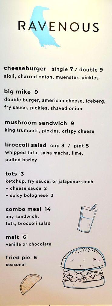 Menu at Ravenous restaurant, Kansas City