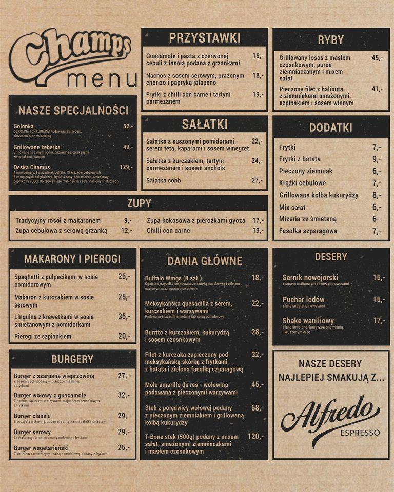 Menu at Restauracja Champs restaurant, Inwałd