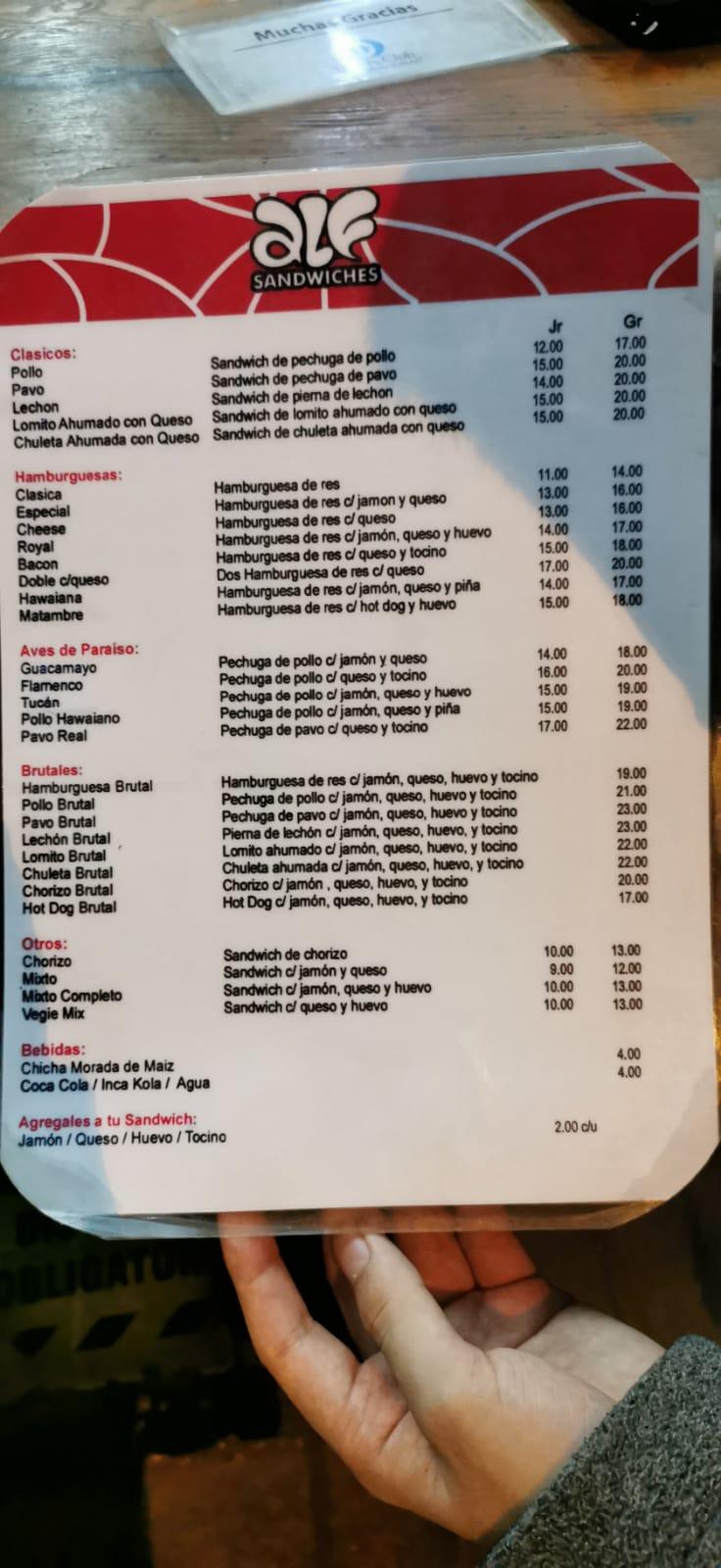 Carta del restaurante ALF Sandwiches, Surquillo