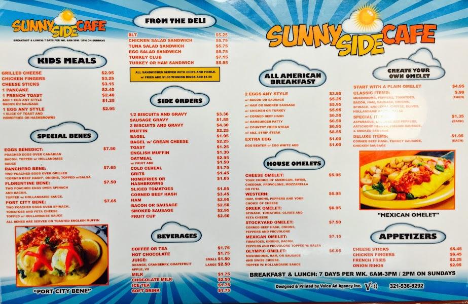 Carta de Sunnyside Cafe, Melbourne Beach