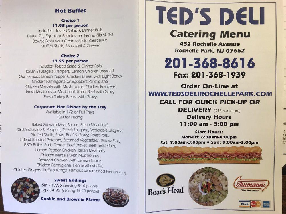 Menu at Ted's Deli restaurant, Rochelle Park