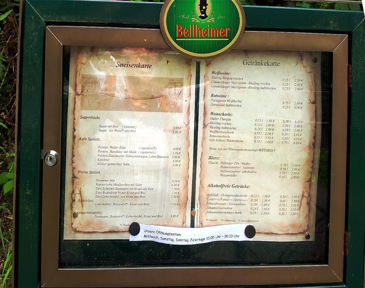 Speisekarte von Burgschänke Burg Spangenberg restaurant, Neustadt an ...