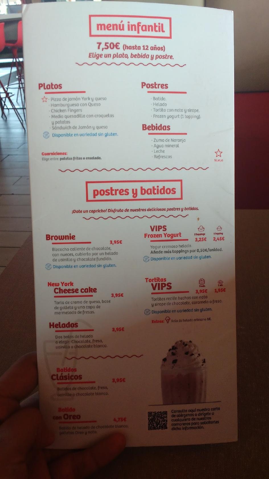 Carta del restaurante VIPS Smart, Costa Adeje, Av. Siam