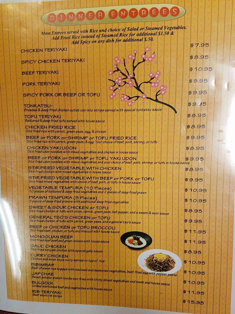 Menu at Young's Teriyaki restaurant, Yelm