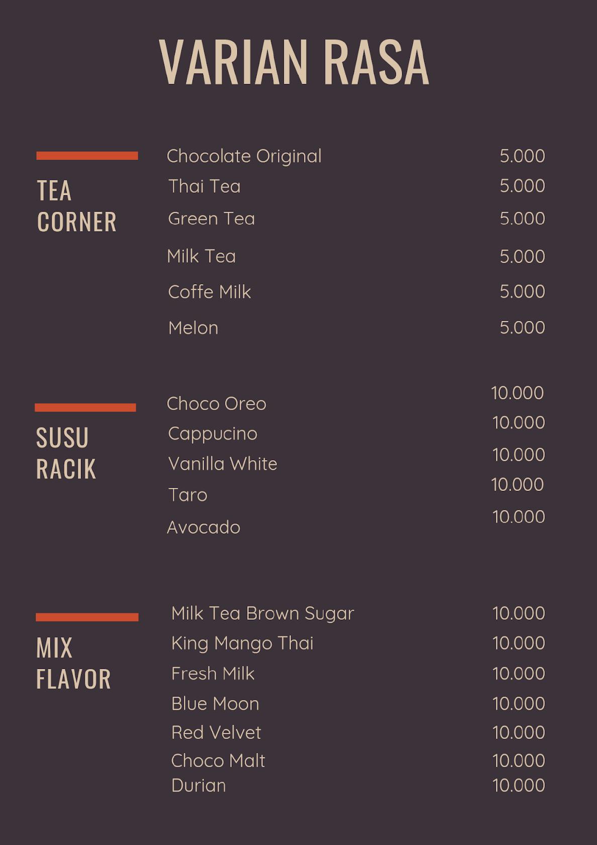 Menu at es mooik cafe, North Gerung