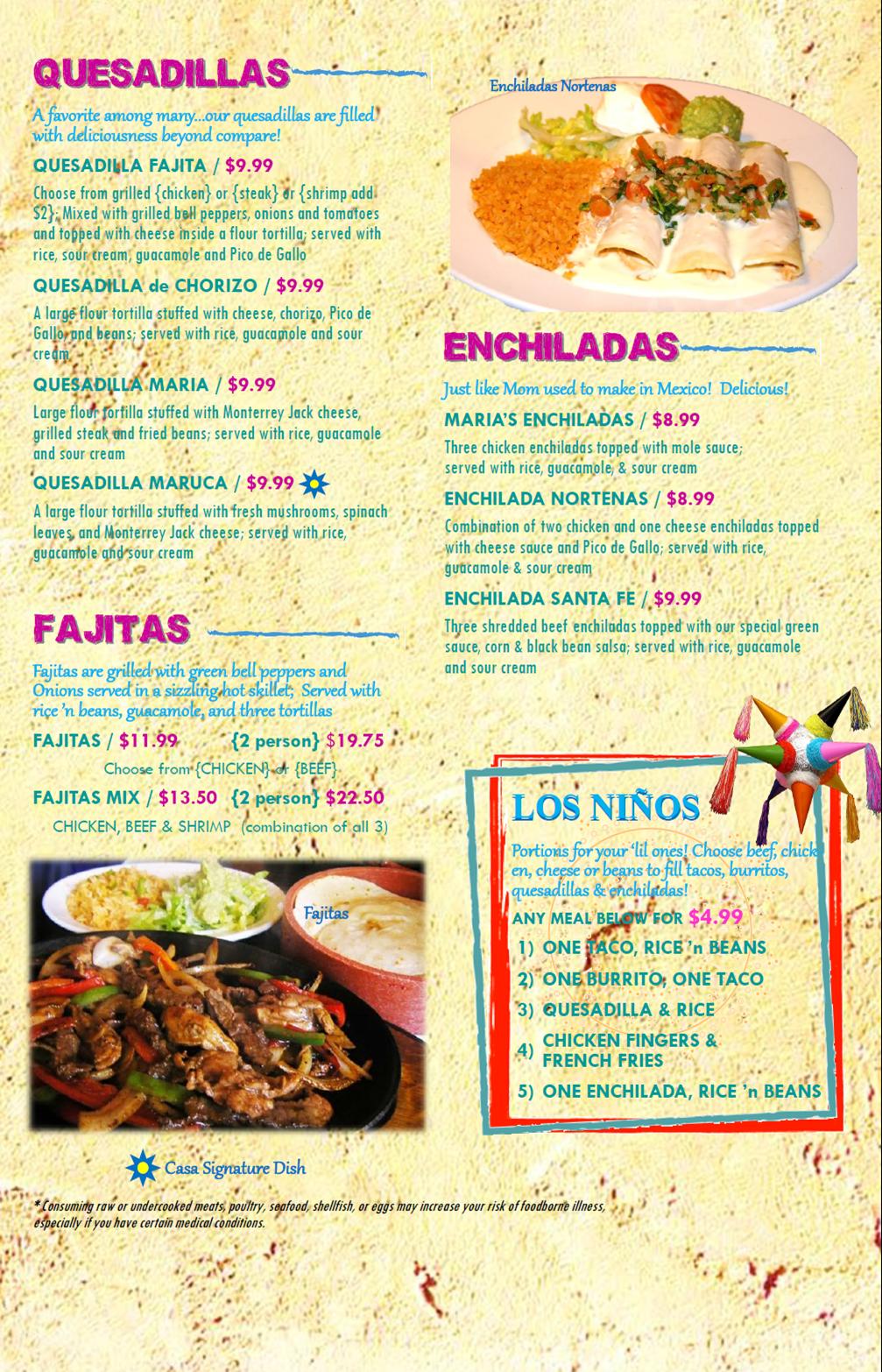 Menu at Casa Maria Mexican Grill restaurant, Belleville