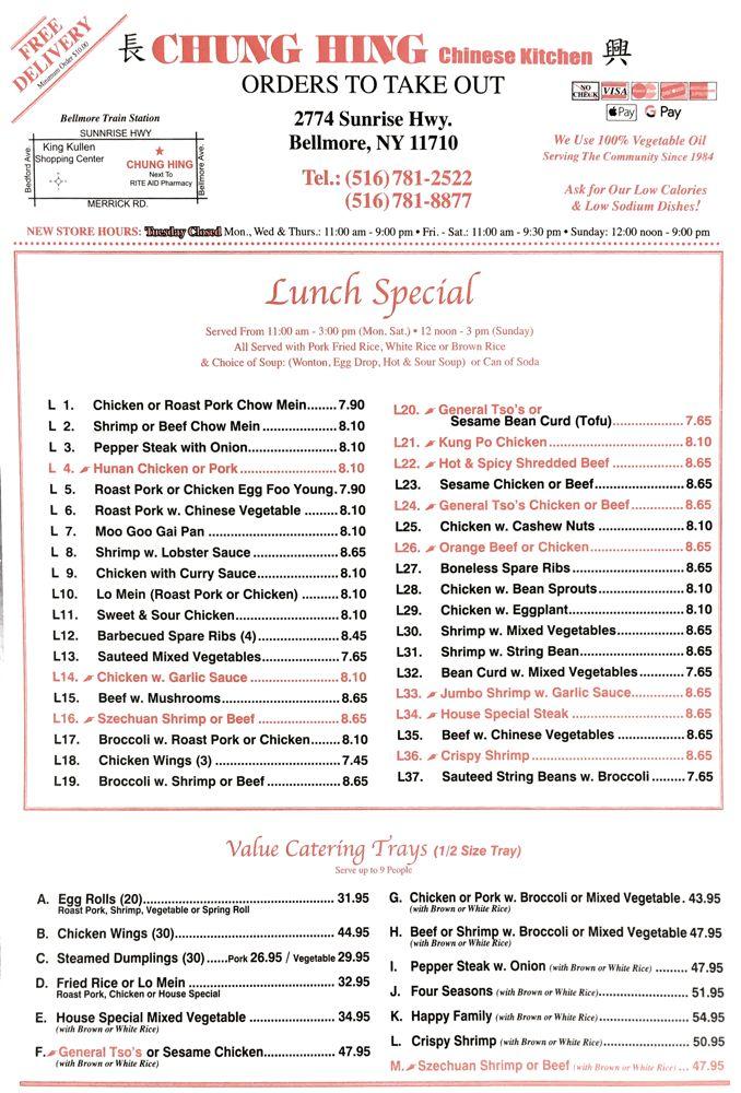 Menu at Chung Hing Chinese Kitchen/ Bellmore restaurant, Bellmore