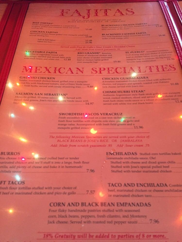 Menu at Jose Tejas restaurant, Fairfield, 647 US-46