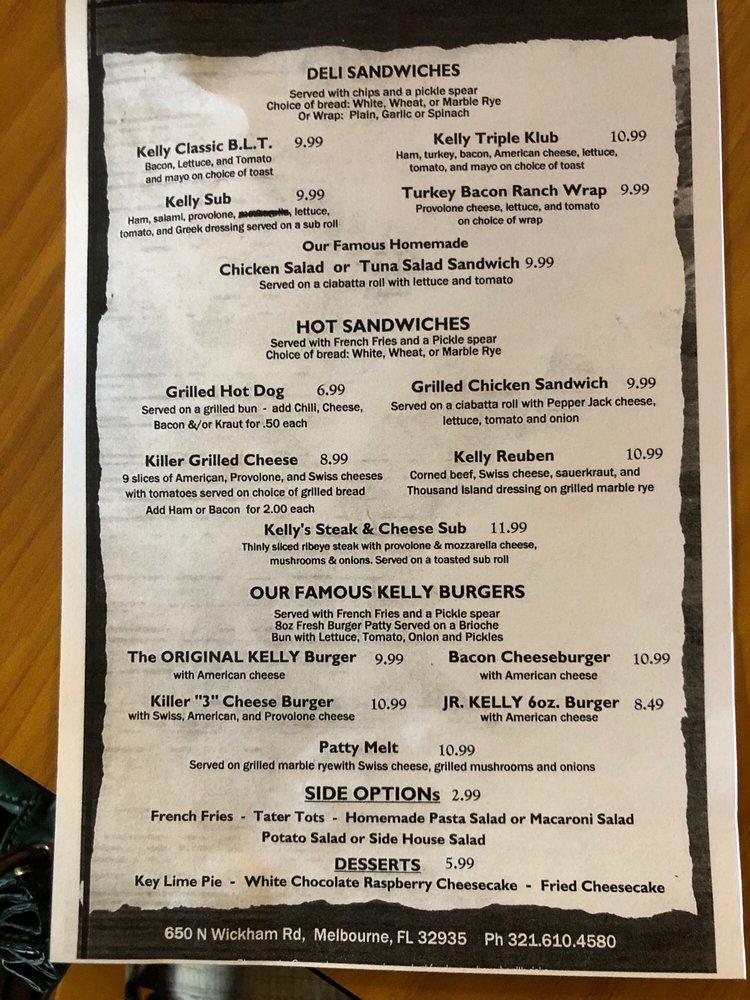 Menu at Kelly's Burgers & Beer pub & bar, Melbourne