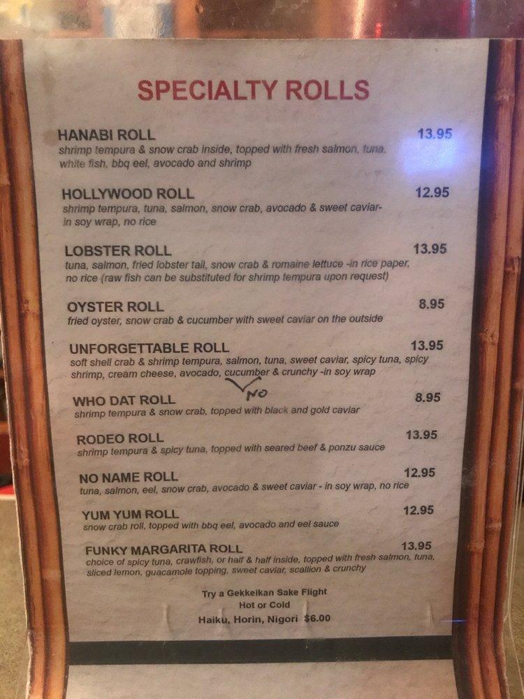 Menu at Kyoto 2 restaurant, New Orleans