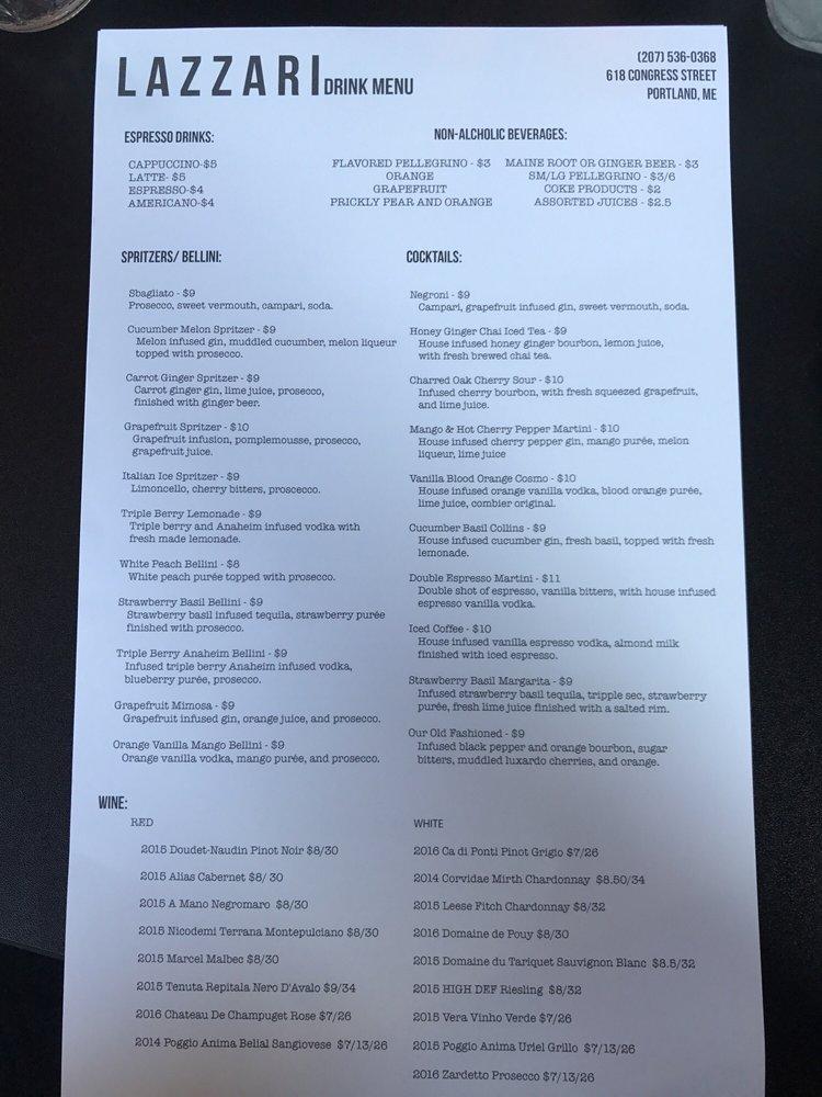 Menu at Lazzari pub & bar, Portland