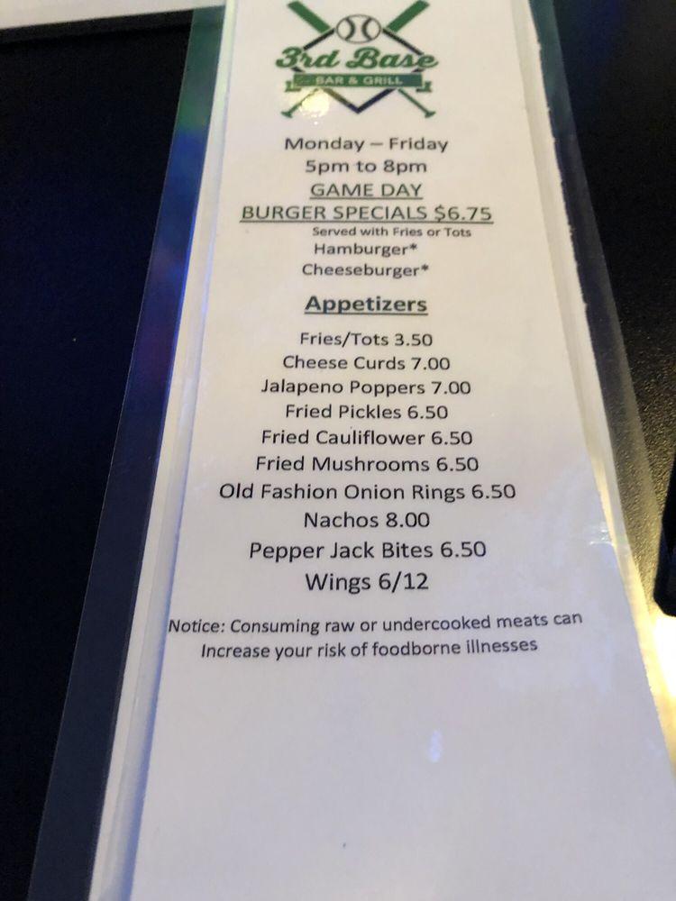Menu at 3rd Base Bar and Grill, Council Bluffs