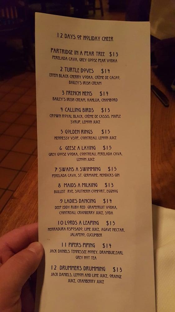 Menu at Blue Ridge restaurant, Asheville