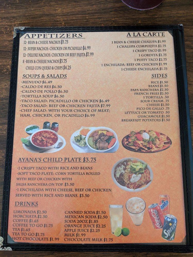 Menu at Chapala Taco House restaurant, San Antonio