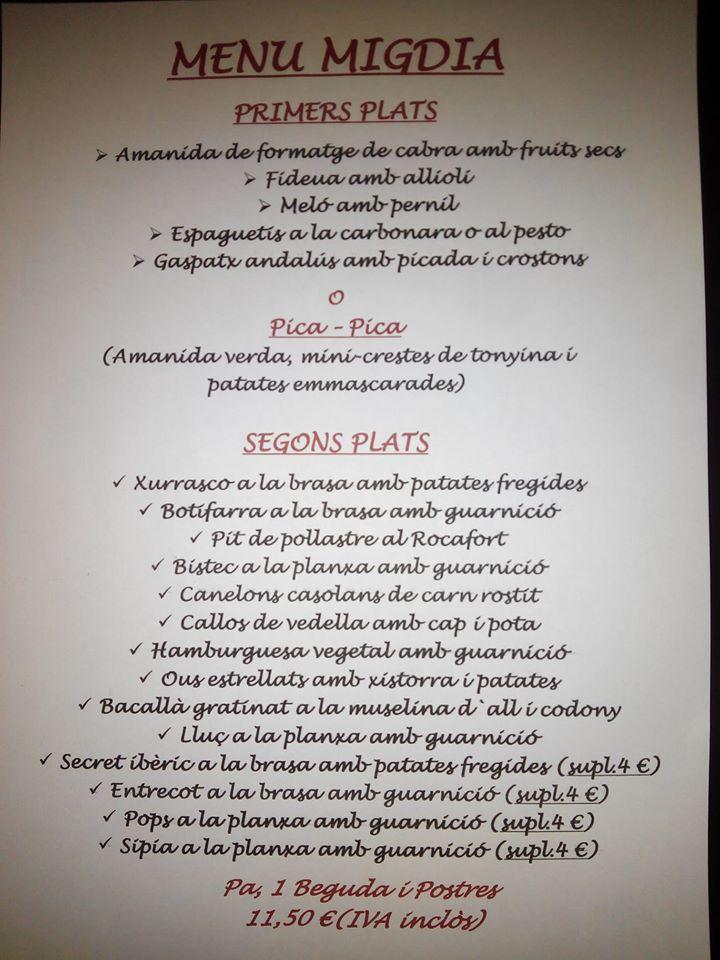 Menu at El Moss restaurant, Igualada, Av. Països Catalans