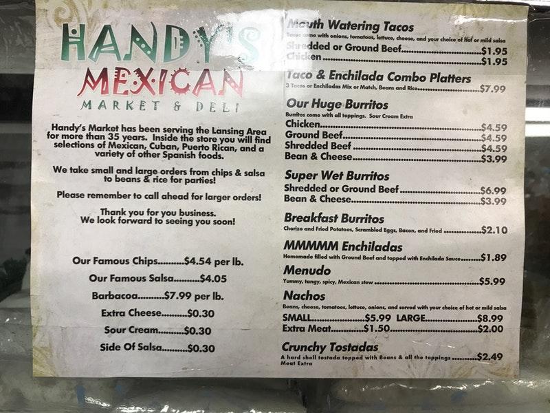 Carta del restaurante Handy's Market, Lansing