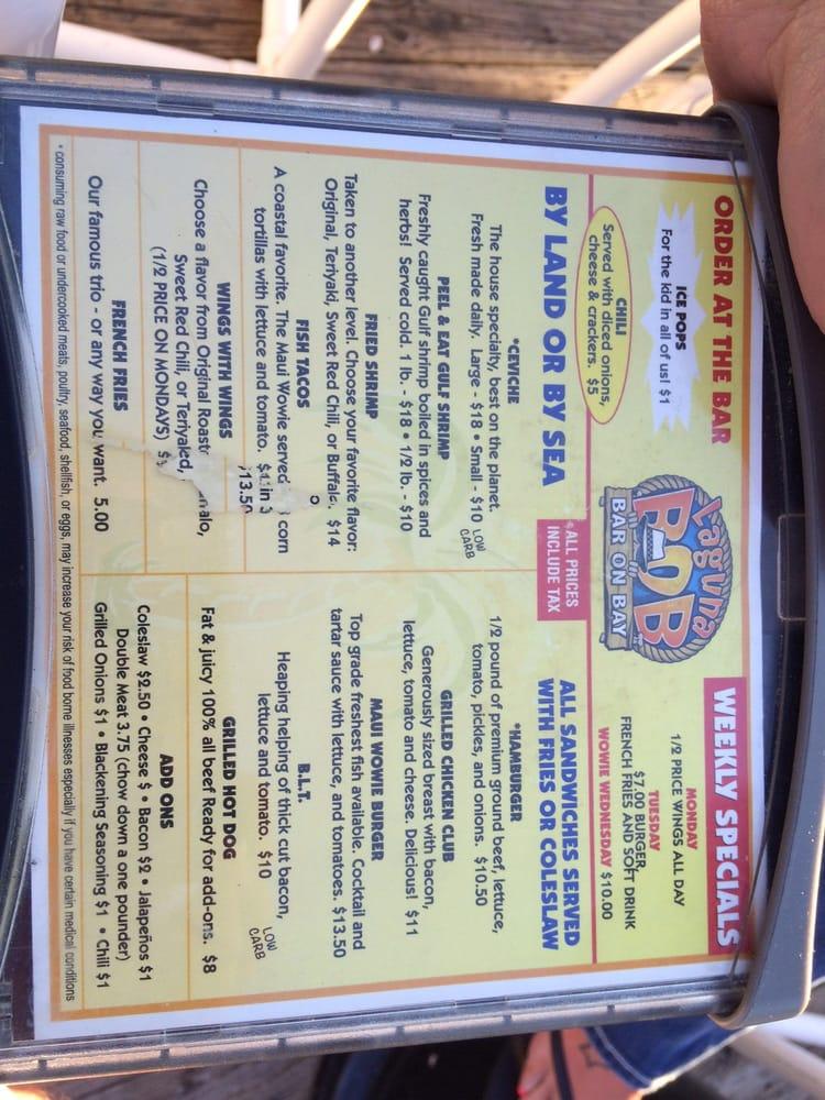 Menu at Laguna BOB pub & bar, South Padre Island, Laguna Blvd