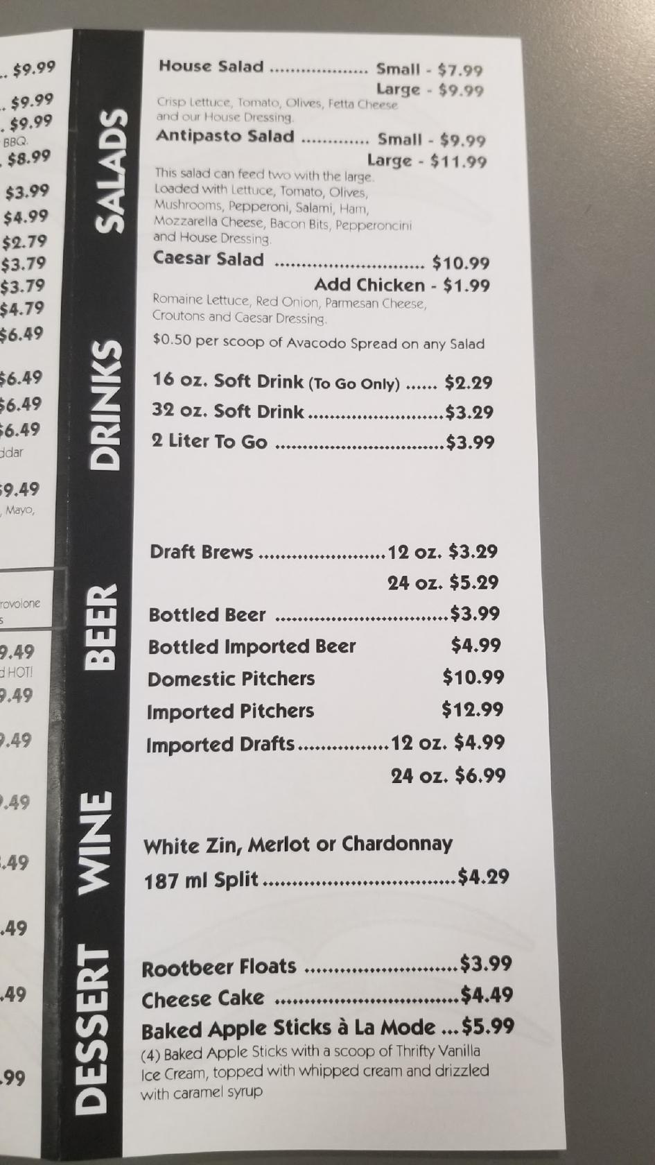 Menu at River City Pizza Co. pub & bar, Needles