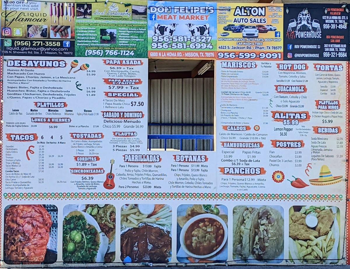 Menu at Taqueria Don Felipes restaurant, Mission, Mile 5 Cir