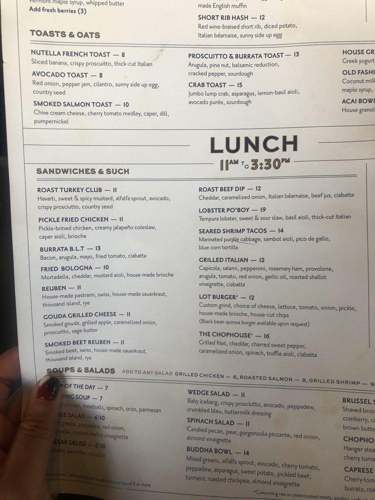 Menu at The Lot at Edgewater restaurant, Oakmont