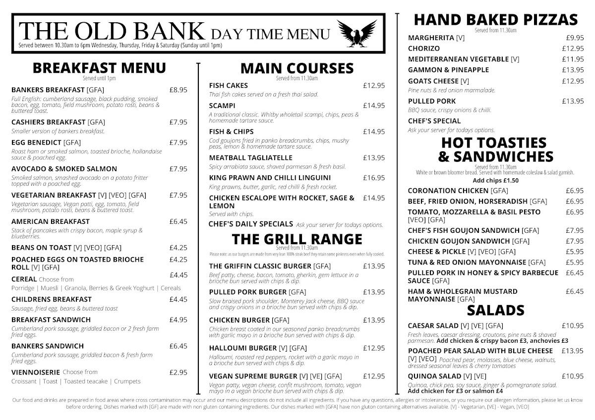 Carta del restaurante The Old Bank (Kirkham), Freckleton