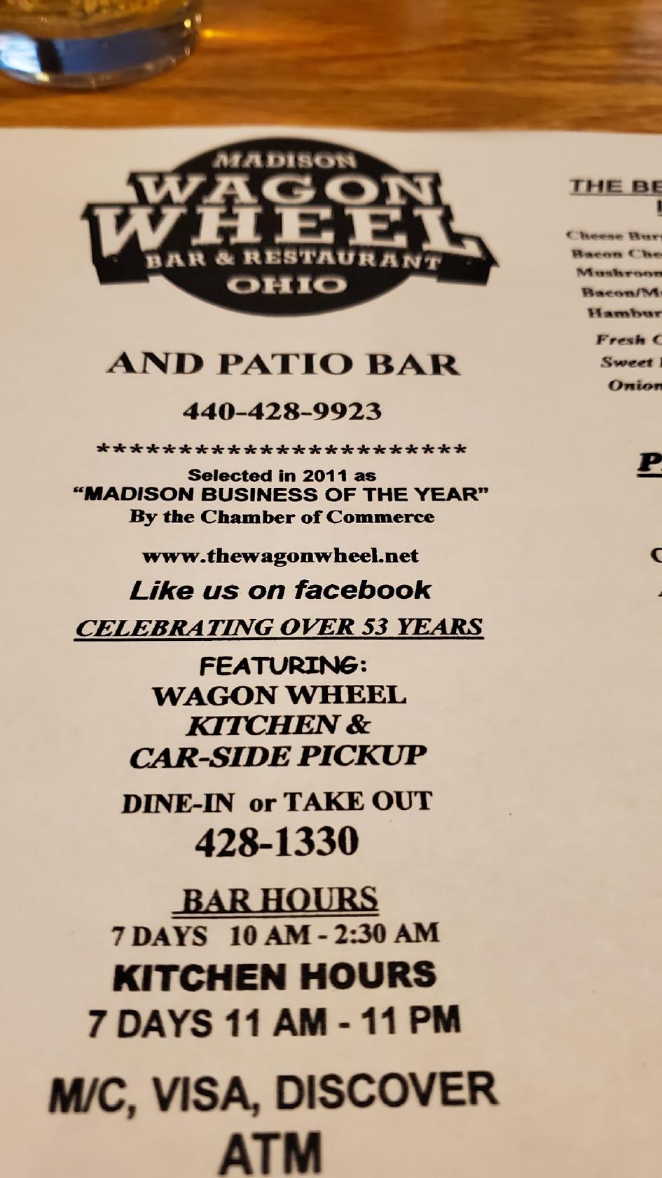 Menu at The Wagon Wheel Bar & Restaurant, North Madison