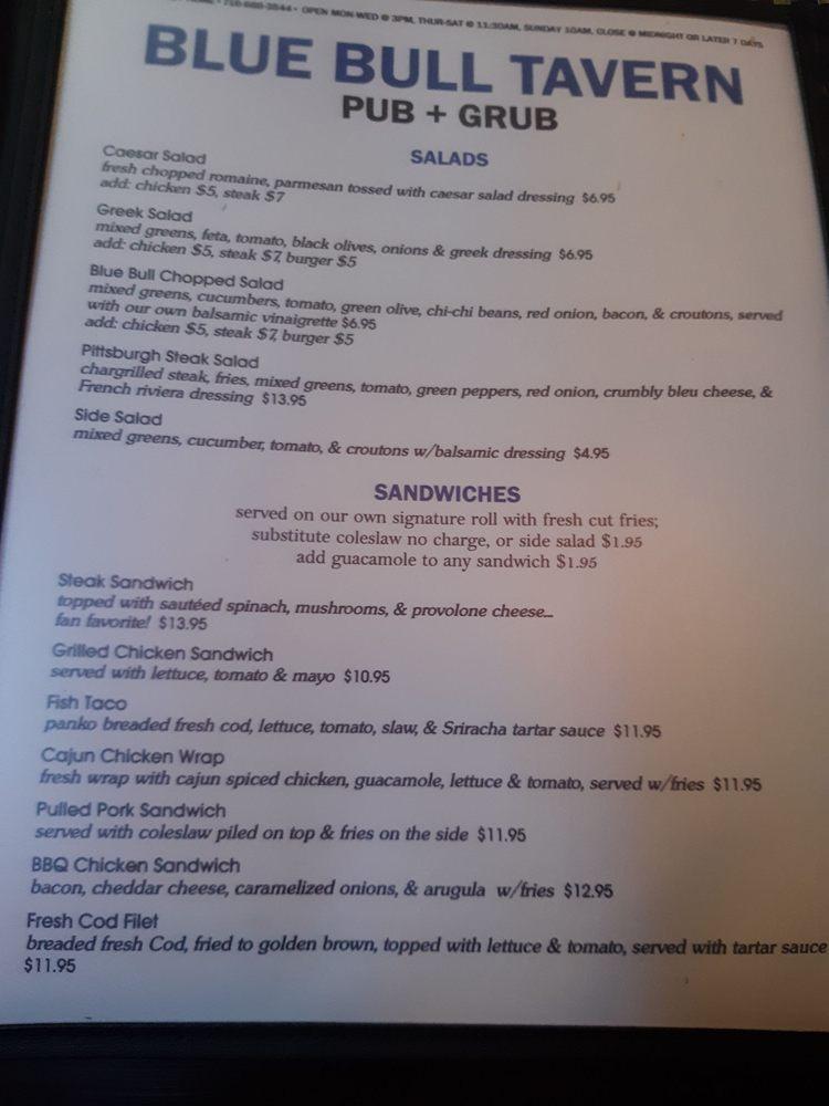 Menu at Blue Bull Tavern pub & bar, Amherst