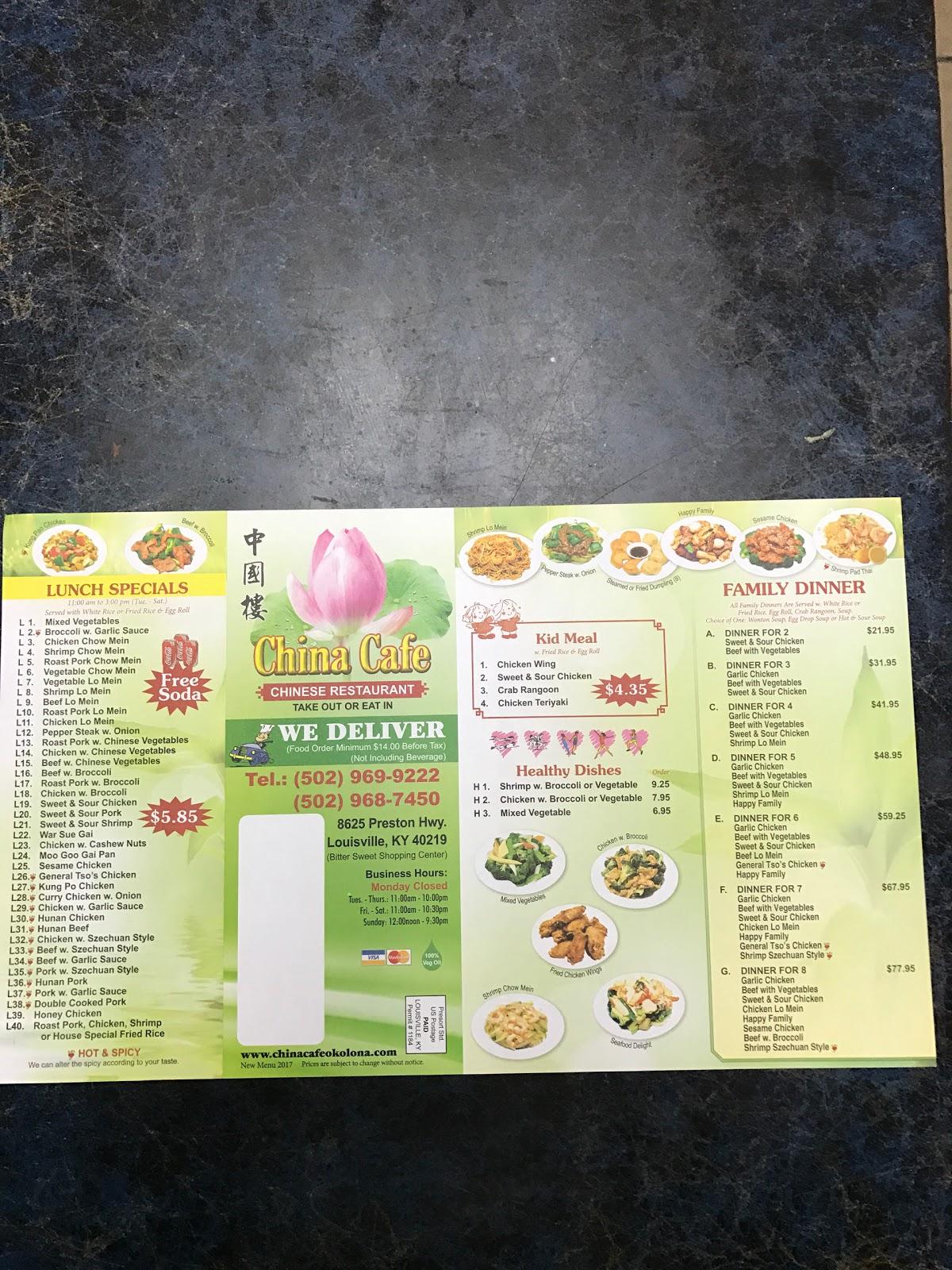 Menu at China Cafe, Louisville, Preston Hwy