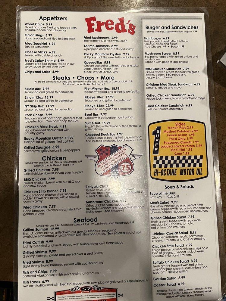 Menu at Fred's Steakhouse, Elk City